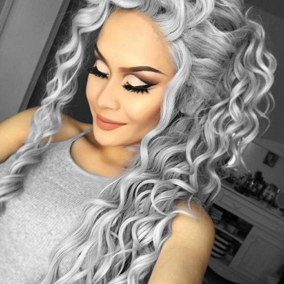 Accessories | Silver Gray Curly Lace Front Wig | Poshmark